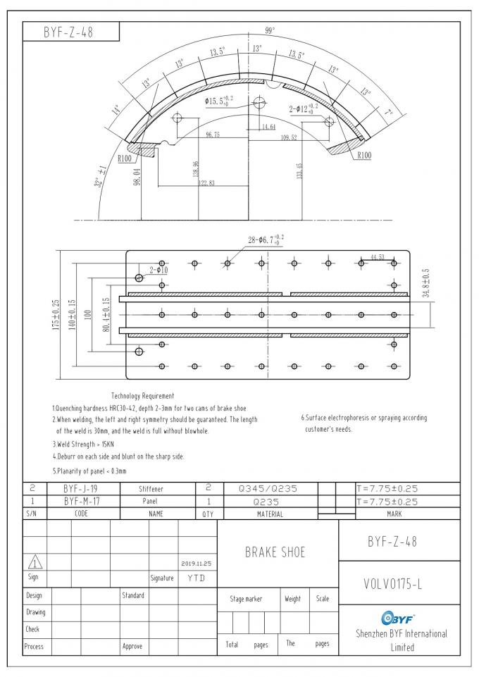 Q235 Q345 3095195 Type Brake Shoe New Model 175-L